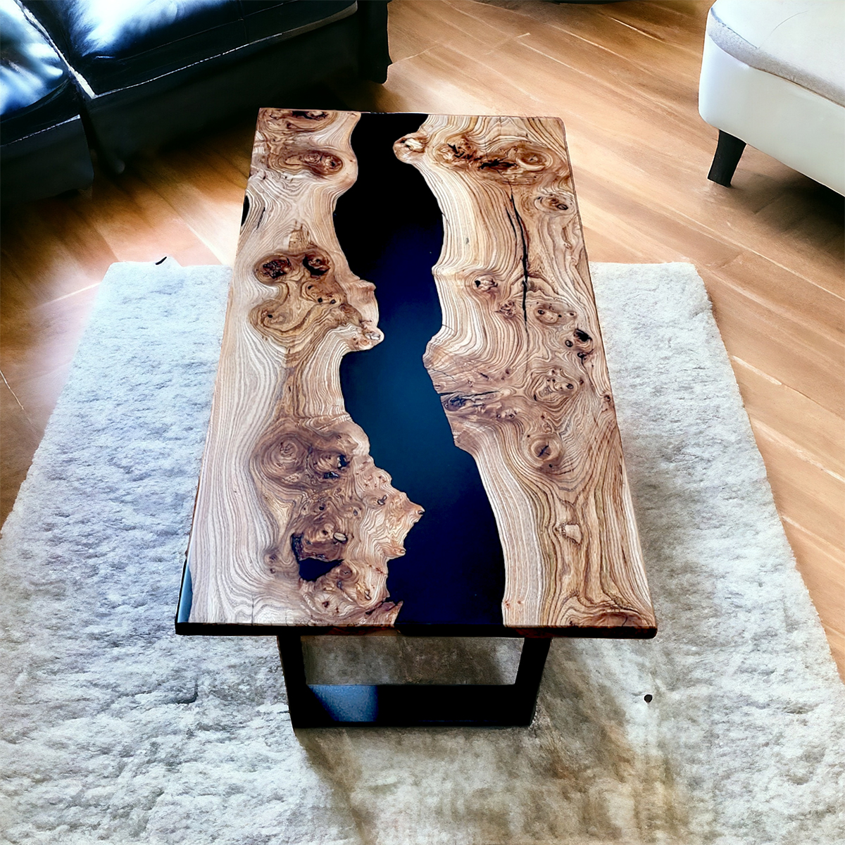 Tavolino da salotto di design in legno di olmo e resina nera - Woodage